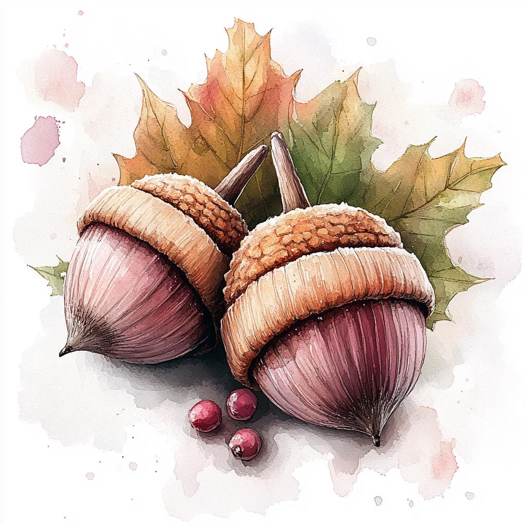 16 Autumn Acorns Clipart, Watercolor Autumn Leaves Tree Clip Art ...