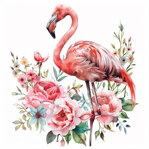 16 Floral Flamingo Clipart, Watercolor Pink Flamingo Clip Art ...