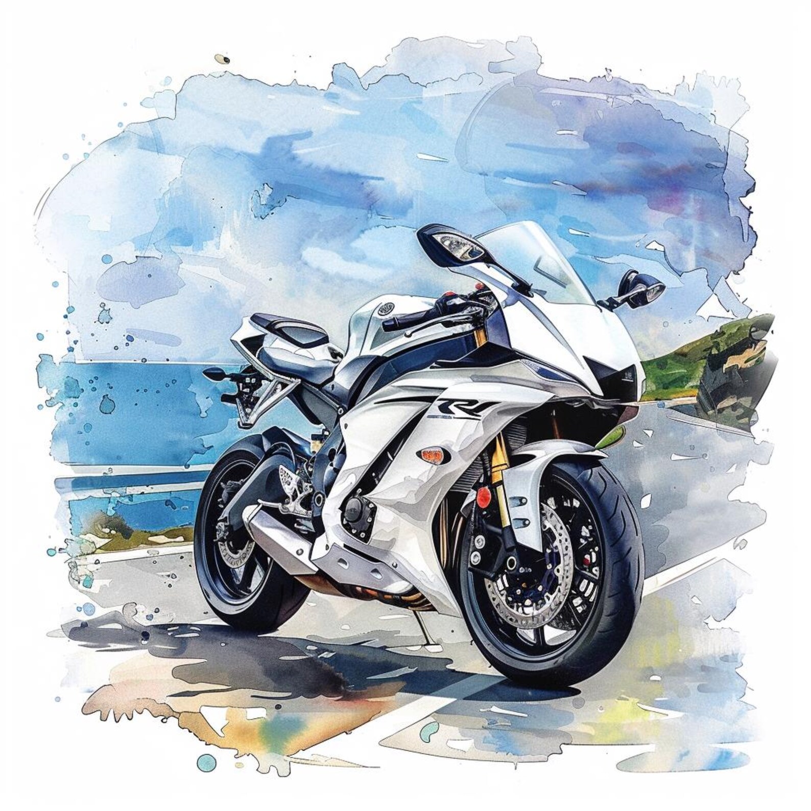 16 Motorcycle Clipart, Watercolor Ocean Motorbike Clip Art, Printable ...