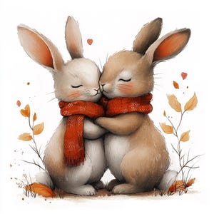 16 Bunny Love Hug Clipart, Watercolor Valentines Bunny Clip Art ...