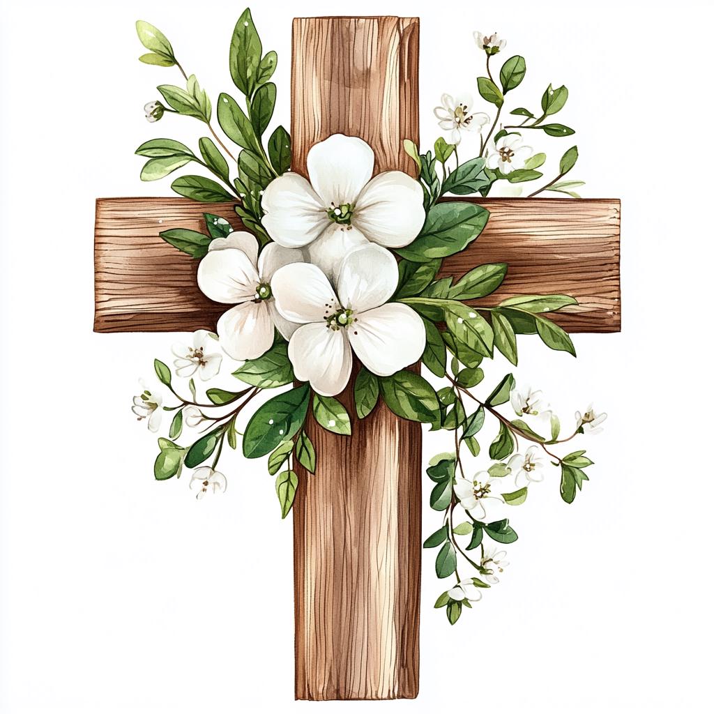 16 Easter Christian Cross Clipart, Watercolor Boxwood Cross Clip Art ...