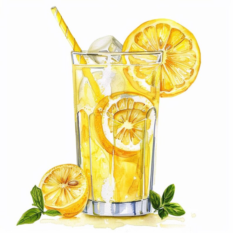 16 Lemonade Clipart, Watercolor Lemon Drink Glass Clip Art, Printable ...
