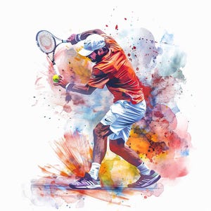 20 Tennis Player Clipart, Watercolor Tennis Sport Clip Art, Printable ...