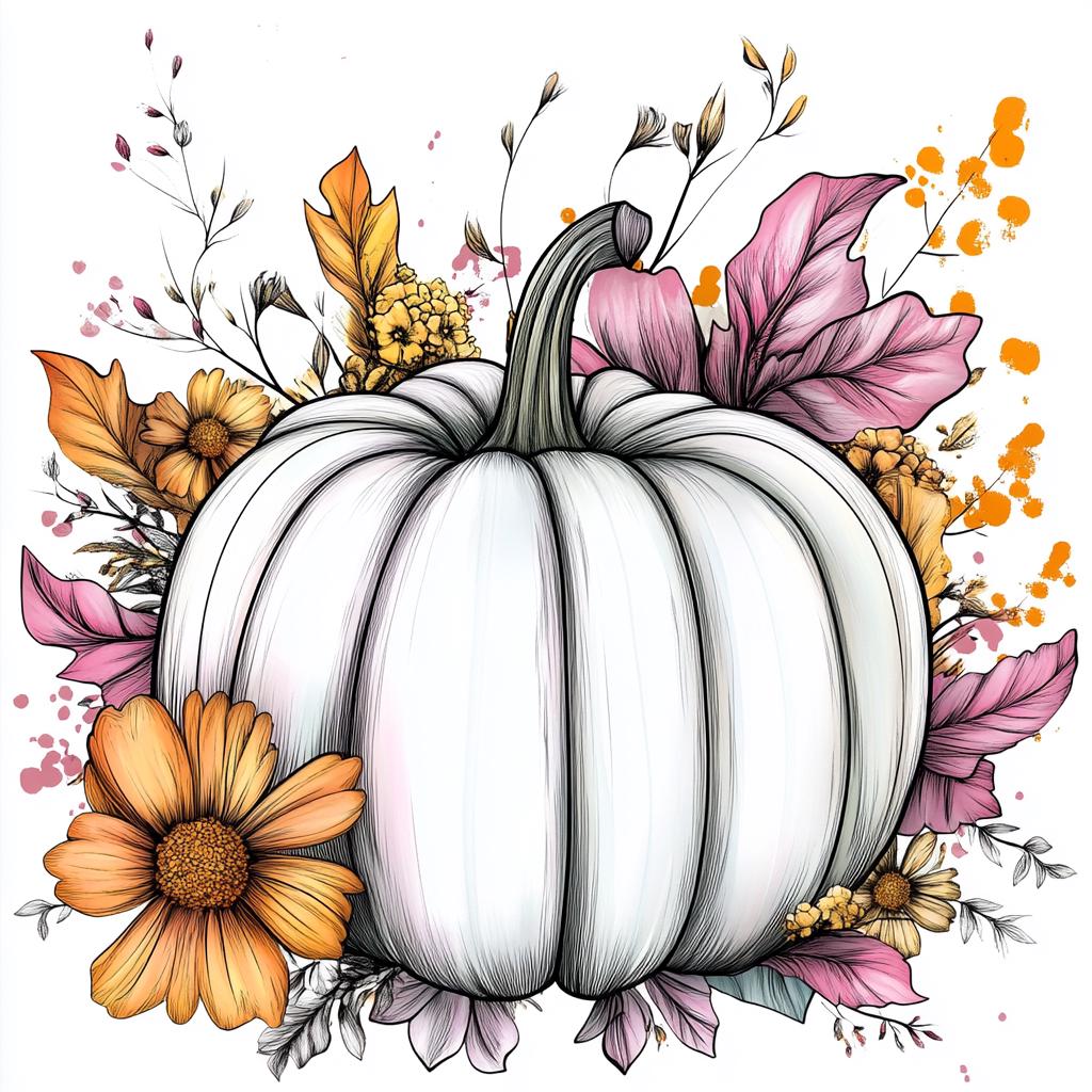 16 Delicate Floral Pumpkin Clipart, Watercolor Autumn Clip Art ...