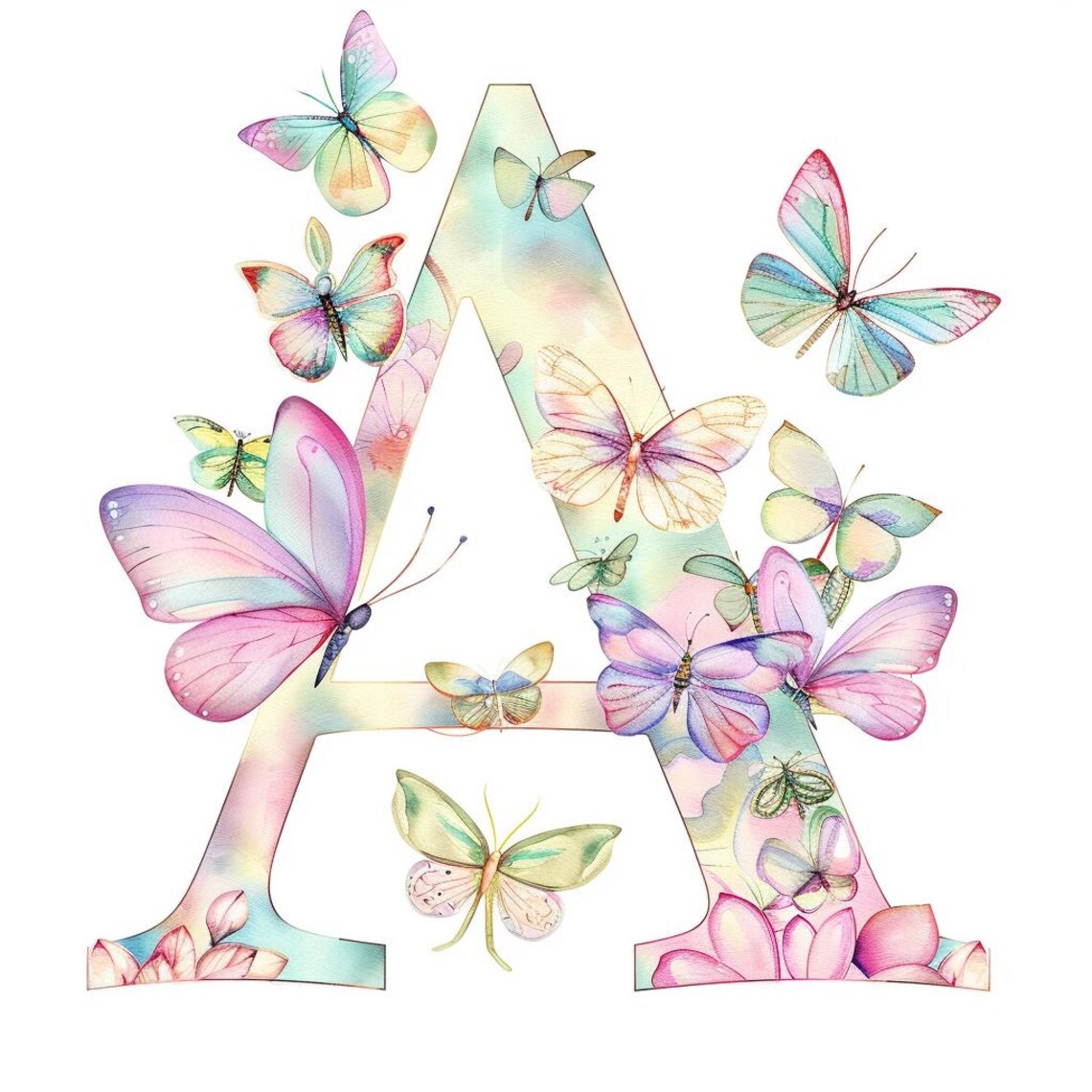 12 Butterfly Letter 'A' Clipart, Watercolor Alphabet Clip Art ...