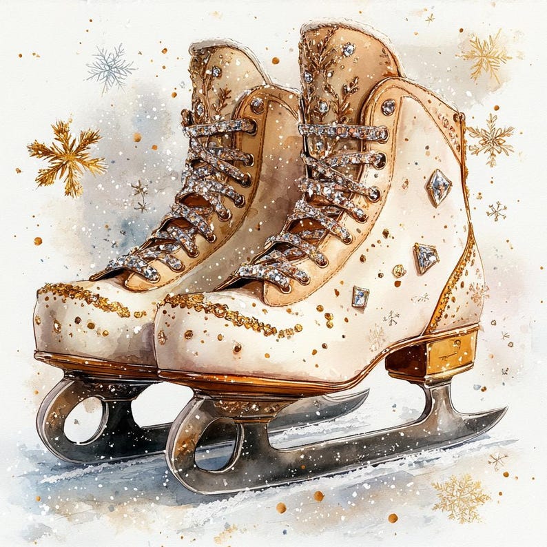 Watercolor Ice Skates Clipart: Glitter Boots Art (digital Download) - Etsy