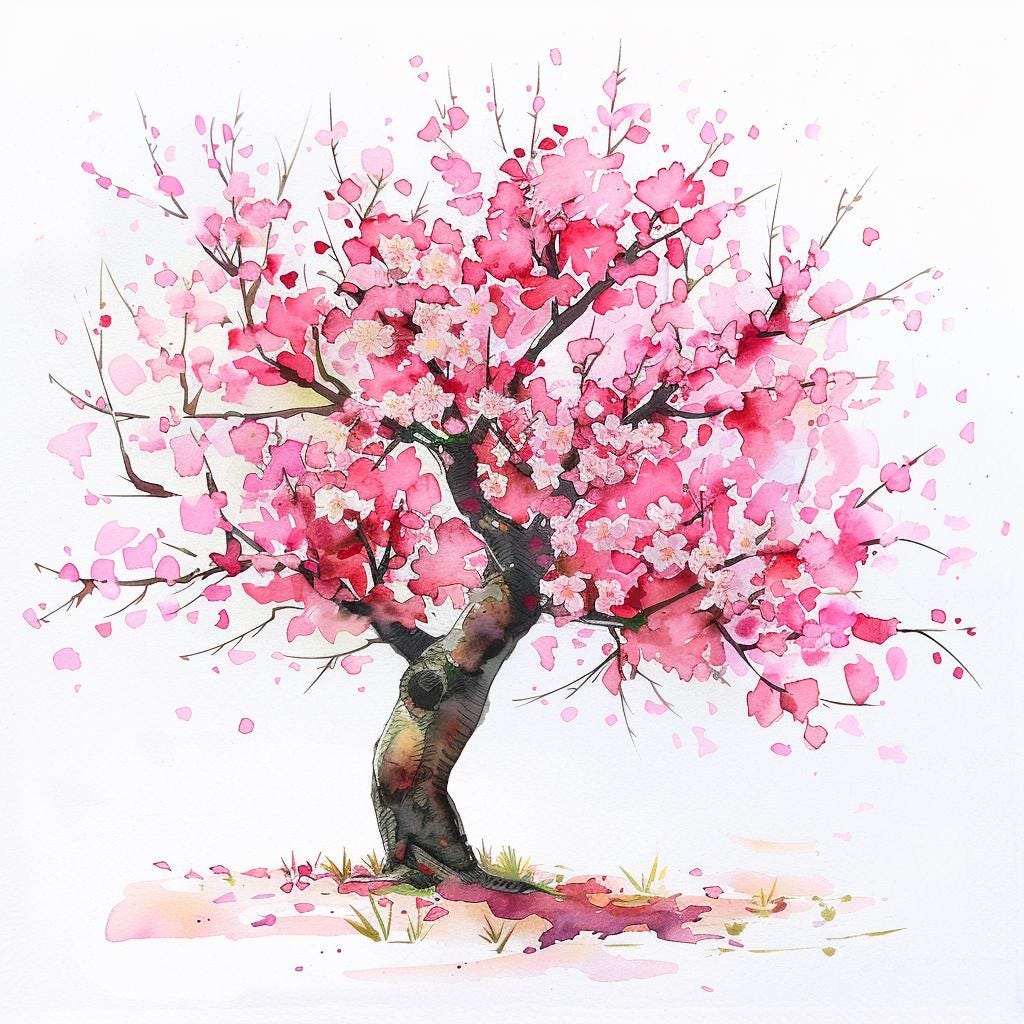 20 Cherry Blossom Tree Clipart, Watercolor Pink Tree Clip Art ...