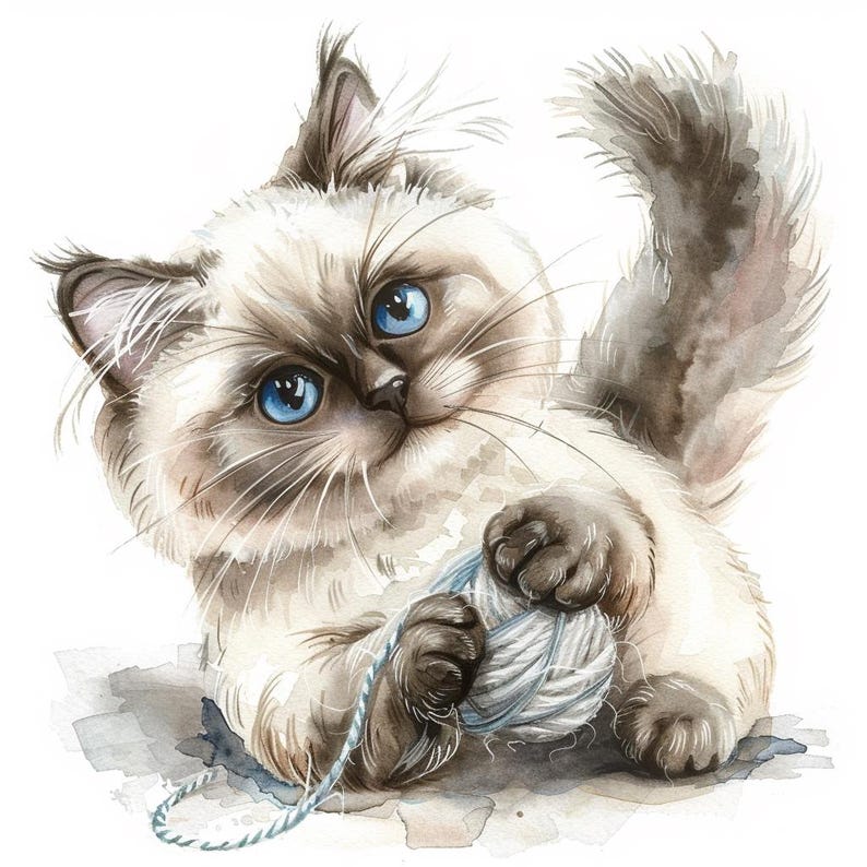 12 Kitten Playing Clipart, Watercolor Playful Cat Clip Art, Printable ...