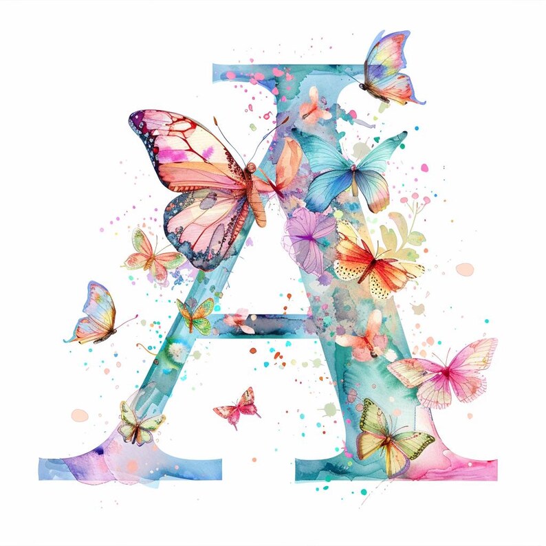 12 Butterfly Letter 'A' Clipart, Watercolor Alphabet Clip Art ...