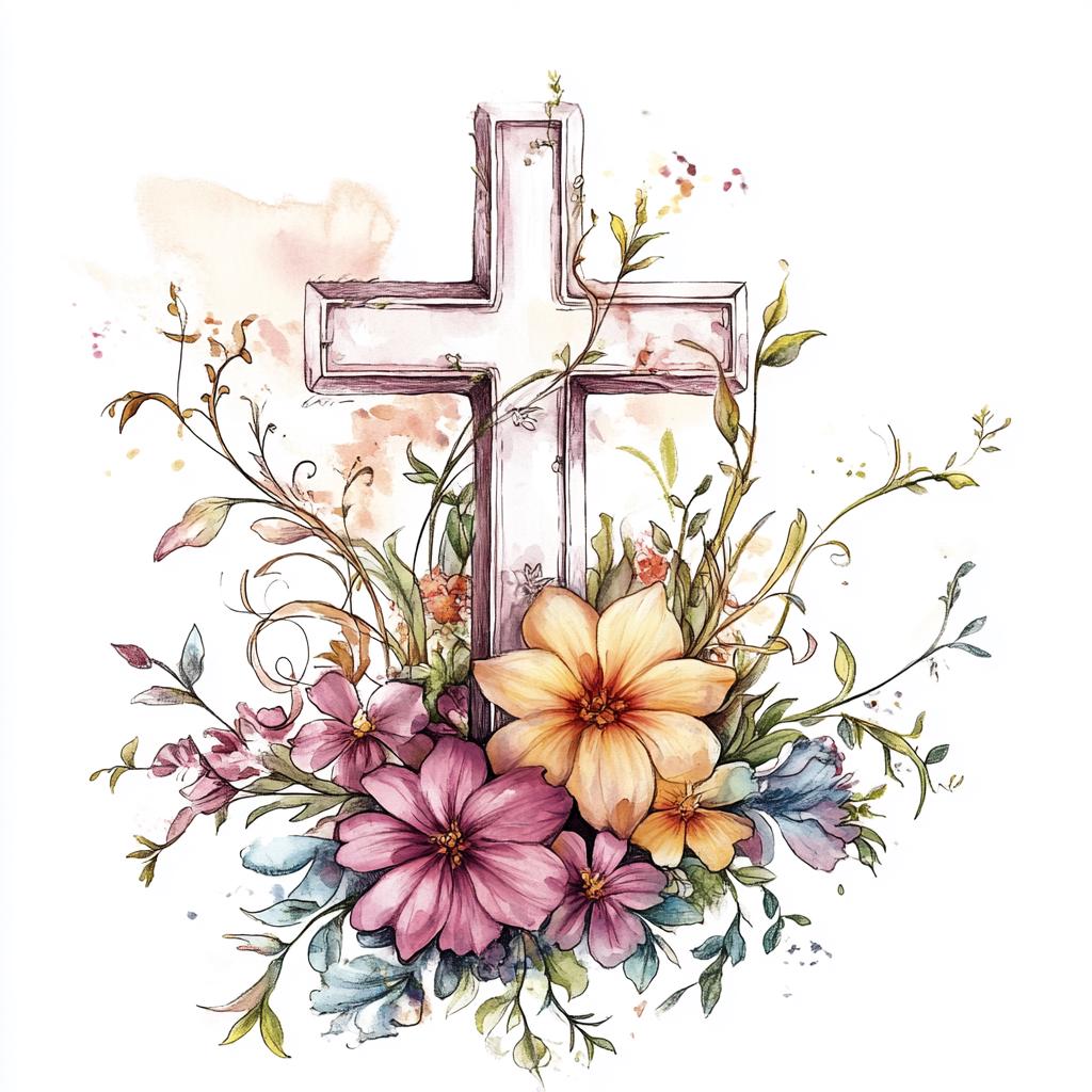 15 Floral Easter Christian Cross Clipart, Watercolor Crucifix Clip Art ...