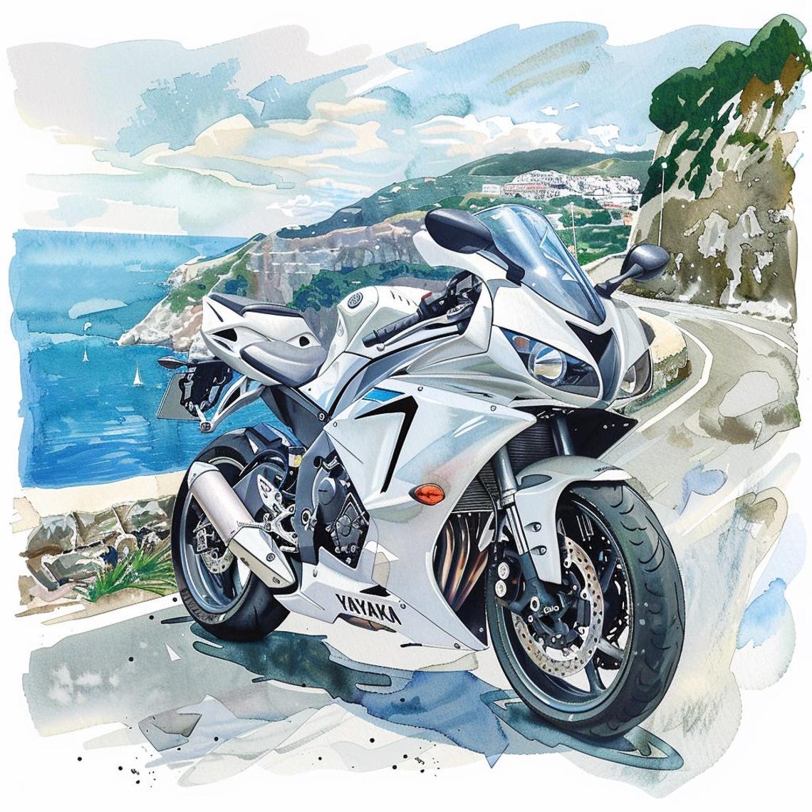 16 Motorcycle Clipart, Watercolor Ocean Motorbike Clip Art, Printable ...