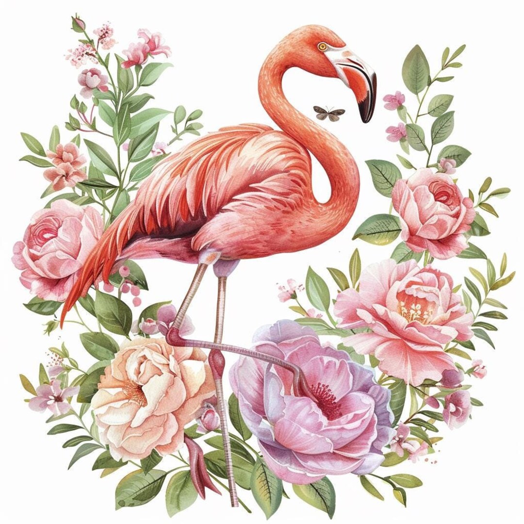 16 Floral Flamingo Clipart, Watercolor Pink Flamingo Clip Art ...