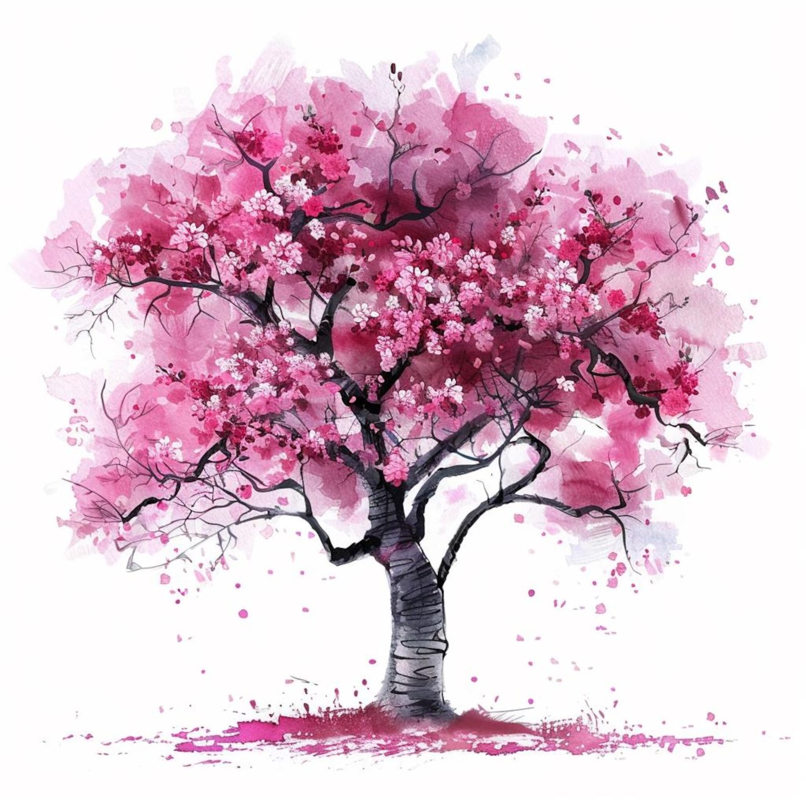 20 Cherry Blossom Tree Clipart, Watercolor Pink Tree Clip Art ...