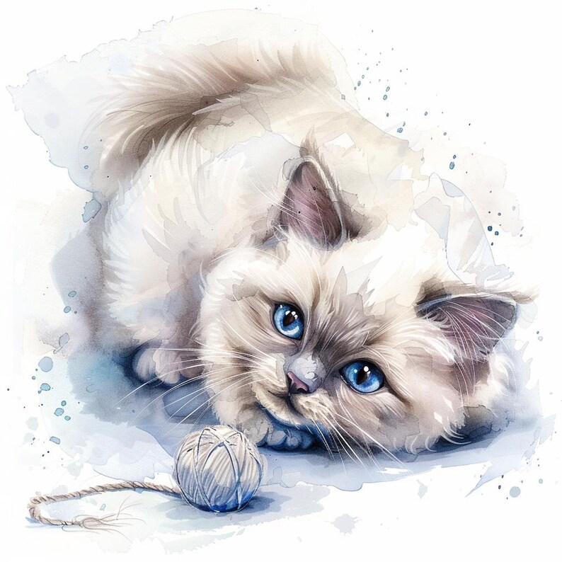 12 Kitten Playing Clipart, Watercolor Playful Cat Clip Art, Printable ...