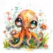 16 Colorful Octopus Clipart, Watercolor Children Animal Clip Art ...