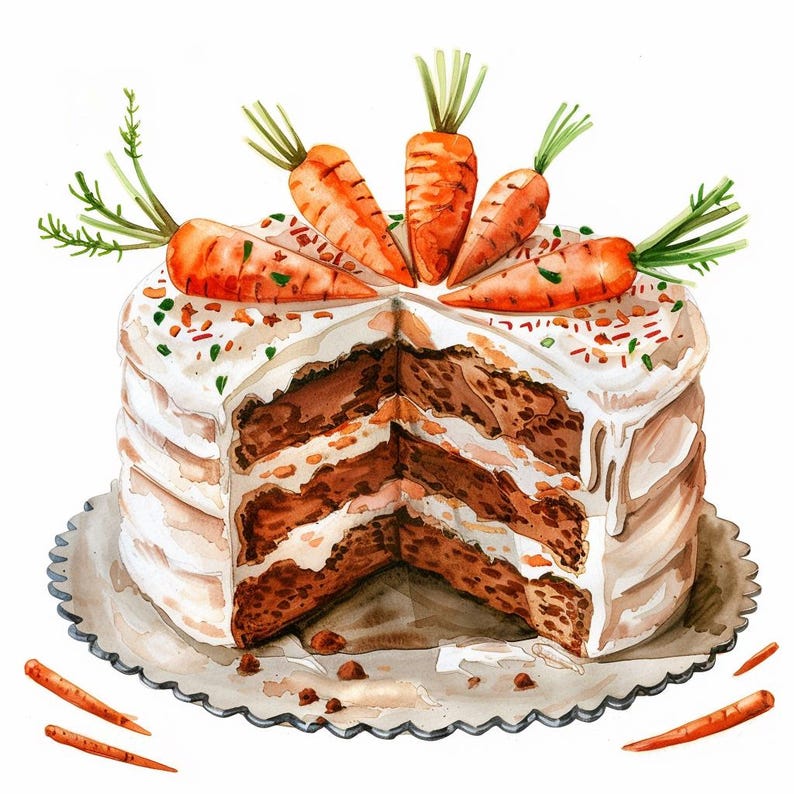 16 Carrot Cake Clipart, Watercolor Food Clip Art, Printable High ...
