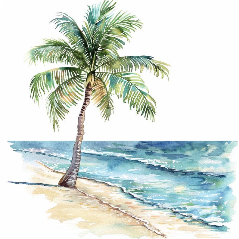Watercolor Beach Palm Tree Clipart: Tropical Art, Junk Journals ...