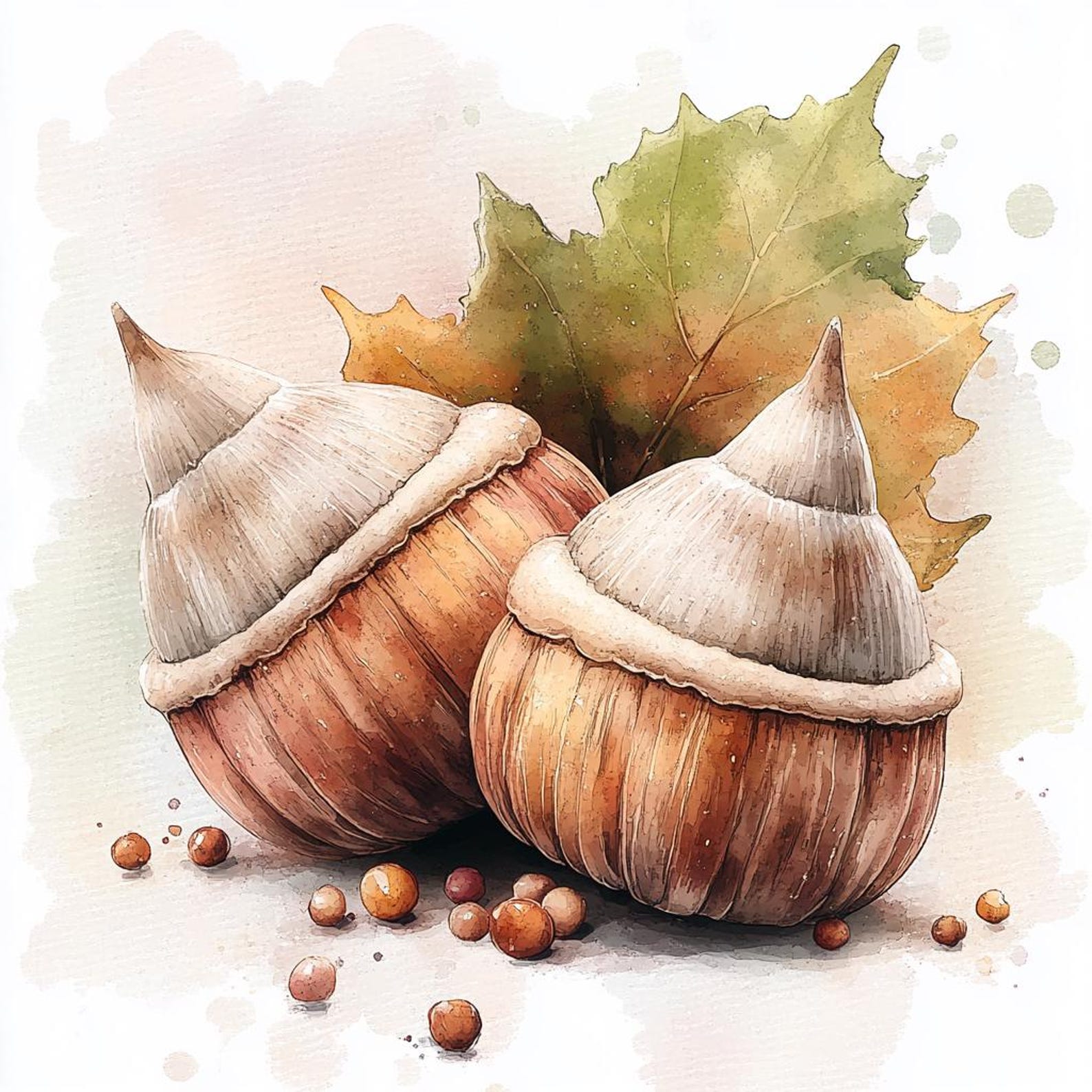 16 Autumn Acorns Clipart, Watercolor Autumn Leaves Tree Clip Art ...