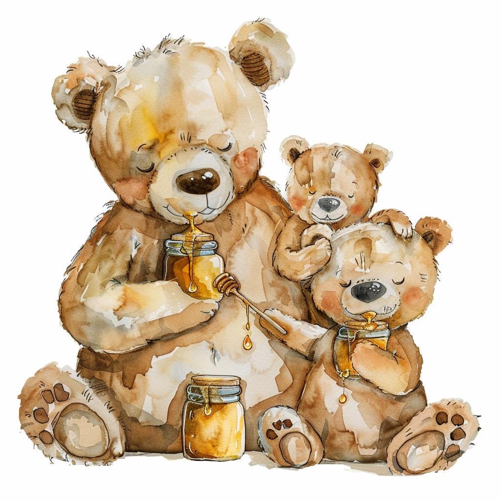 12 Teddy Bear Family Clipart, Watercolor Baby Bear Clip Art, Printable ...