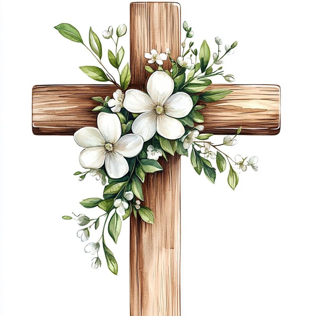 16 Easter Christian Cross Clipart, Watercolor Boxwood Cross Clip Art ...