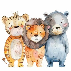 16 Animal Friends Clipart, Watercolor Lion Family Clip Art, Printable ...