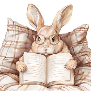 12 Bunny Reading Clipart, Watercolor Book Clip Art, Printable High ...