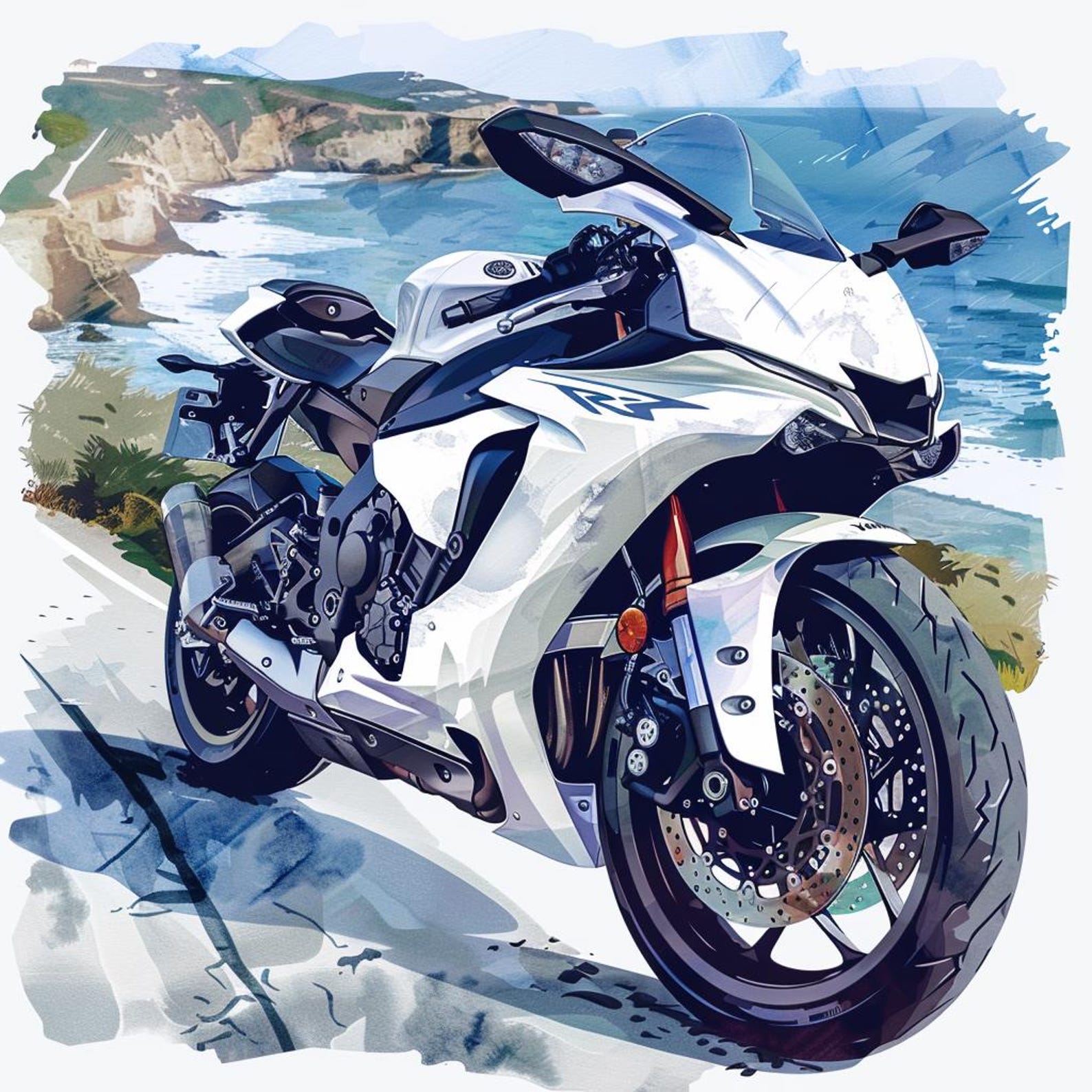 16 Motorcycle Clipart, Watercolor Ocean Motorbike Clip Art, Printable ...