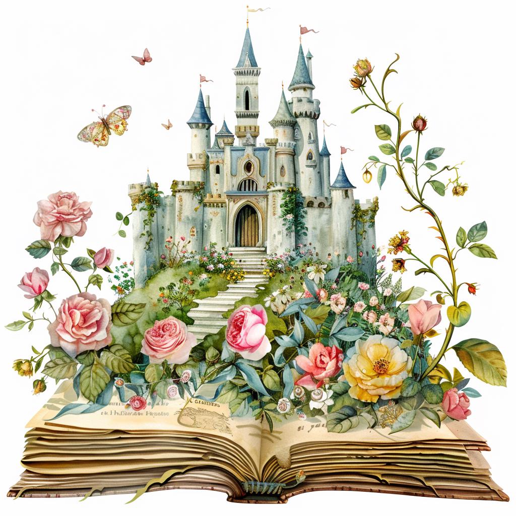 Watercolor Fairytale Castle Clipart: Floral Book Art (digital Download ...