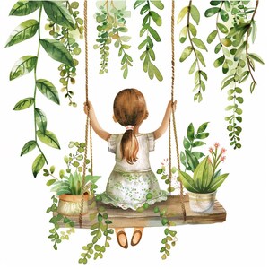 16 Girl on A Swing Clipart, Watercolor Garden Swing Clip Art, Printable ...