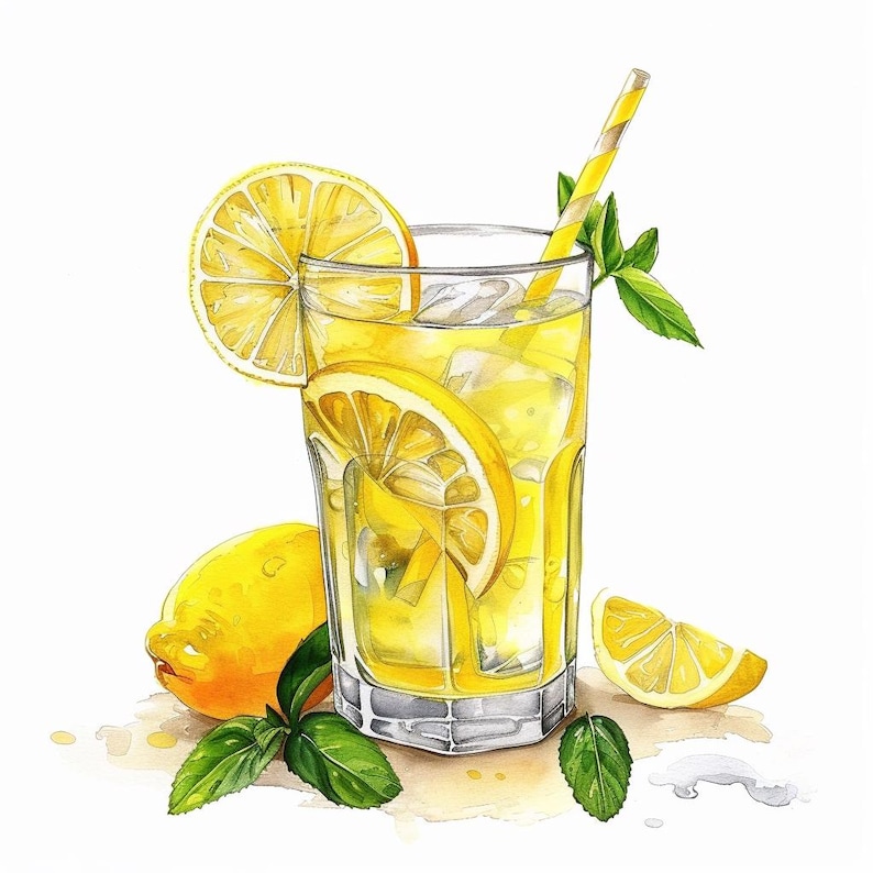 Watercolor Lemonade Clipart: Lemon Drink Illustrations (digital ...