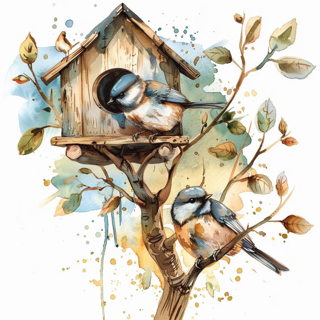 16 Birdhouse Clipart, Watercolor Bird House Clip Art, Printable High ...