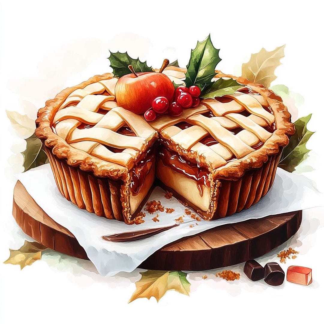 16 Apple Pie Clipart, Watercolor Autumn Cake Clip Art, Printable High ...