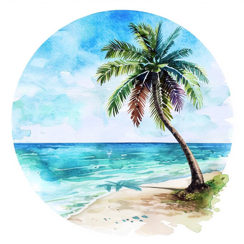 Watercolor Beach Palm Tree Clipart: Tropical Art, Junk Journals ...