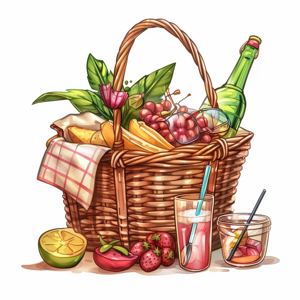 16 Picnic Basket Clipart, Watercolor Summer Picnic Clip Art, Printable ...