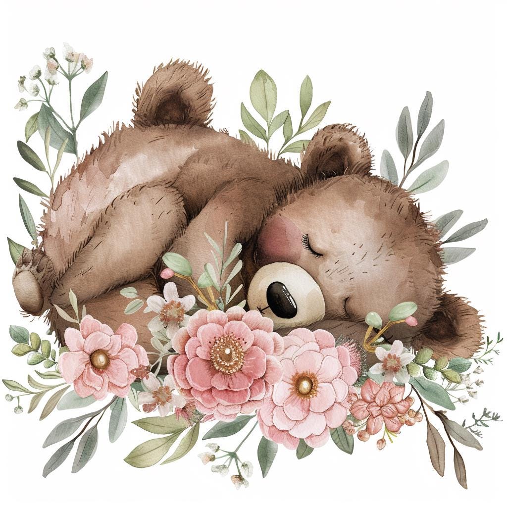16 Sleeping Baby Bear Clipart, Watercolor Teddy Bear Clip Art ...