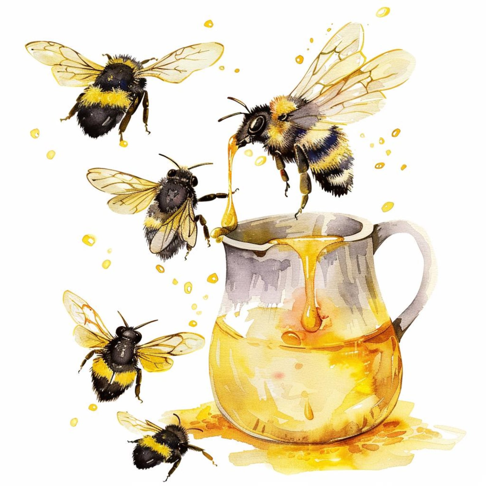 16 Bees and Honey Clipart, Watercolor Honey Jar Clip Art, Printable ...