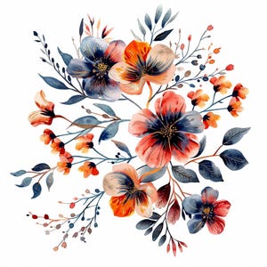 14 Floral Bouquet Clipart, Watercolor Flowers Clip Art, Printable High ...