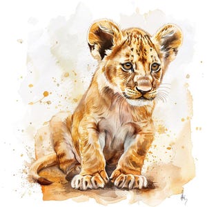16 Baby Lion Clipart, Watercolor Lion Cub Clip Art, Wild Animal ...