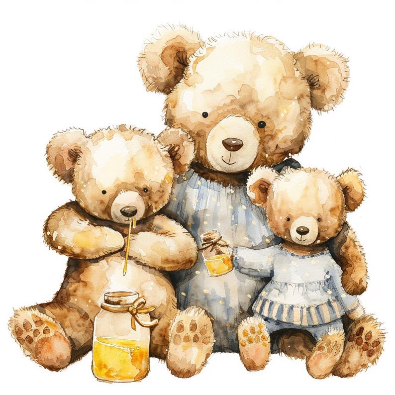 12 Teddy Bear Family Clipart, Watercolor Baby Bear Clip Art, Printable ...