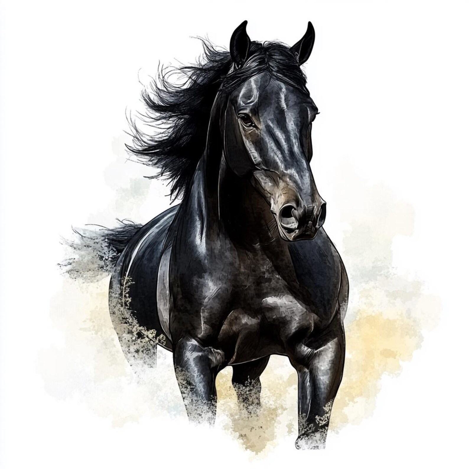 16 Black Horse Clipart, Watercolor Racehorse Animal Clip Art, Printable ...