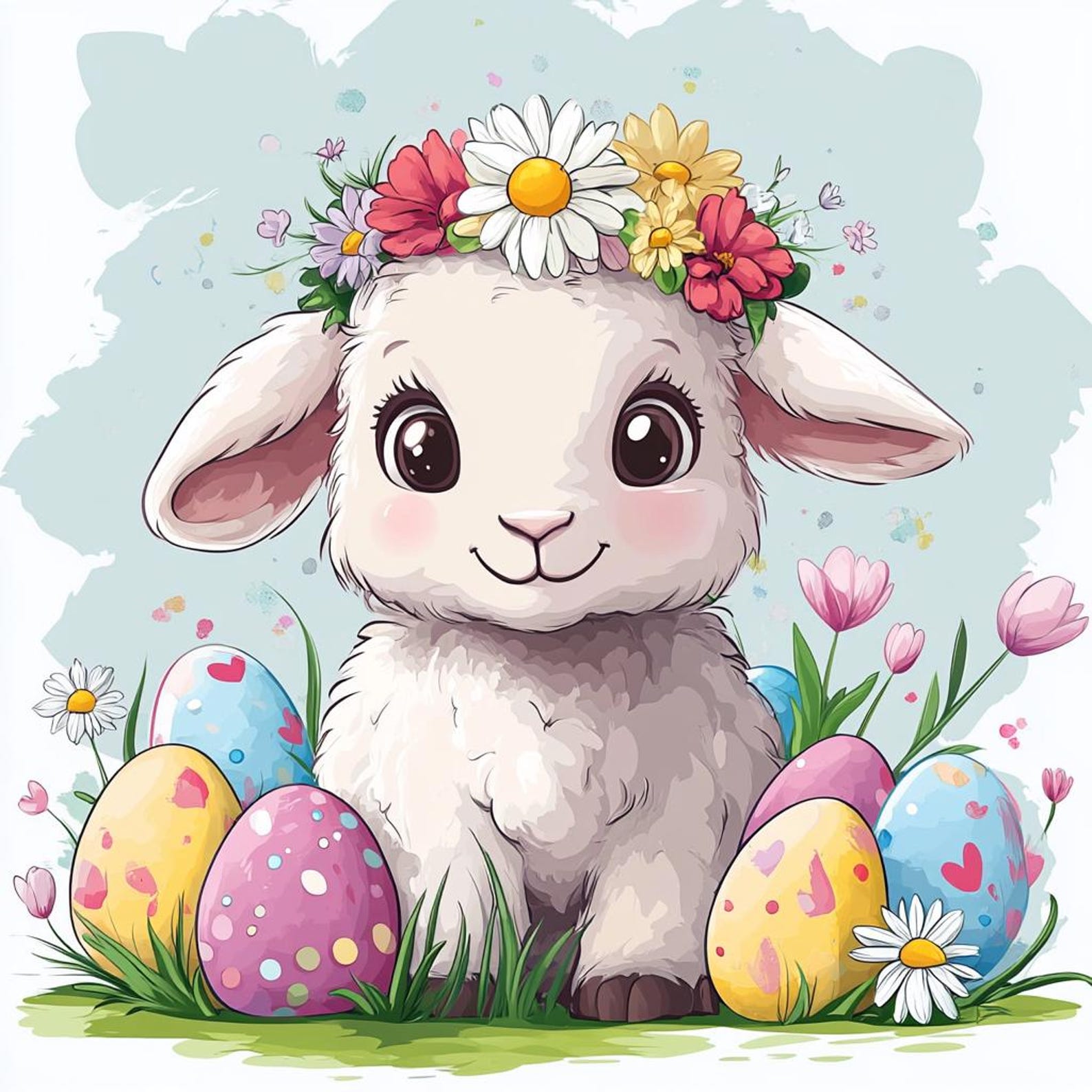 16 Easter Lamb Clipart, Watercolor Lamb in Easter Eggs Clip Art ...