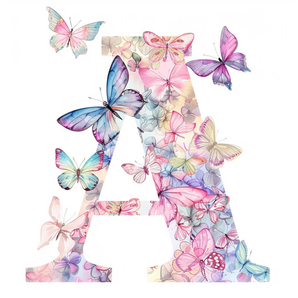 12 Butterfly Letter 'A' Clipart, Watercolor Alphabet Clip Art ...