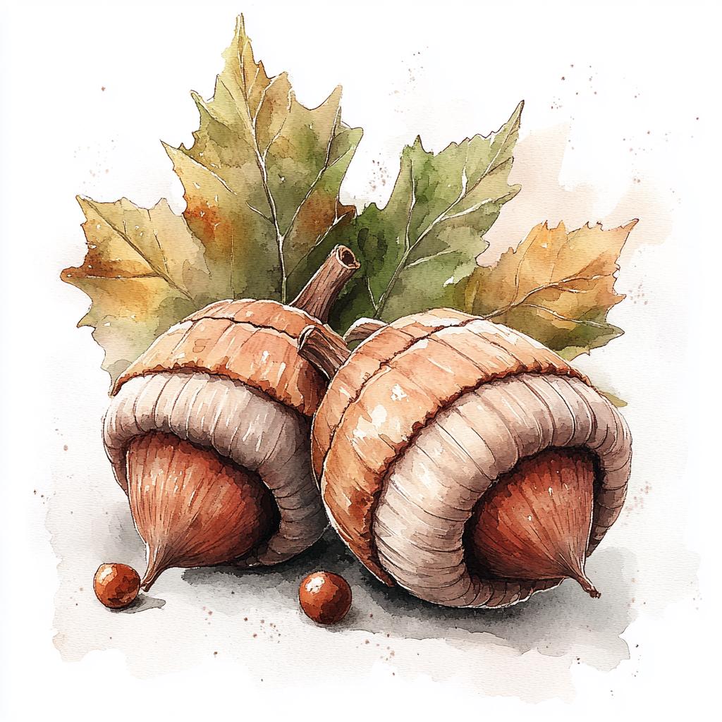 16 Autumn Acorns Clipart, Watercolor Autumn Leaves Tree Clip Art ...