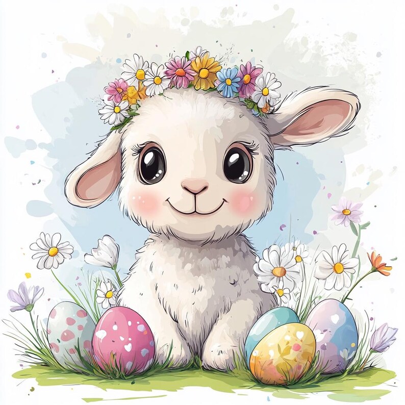 16 Easter Lamb Clipart, Watercolor Lamb in Easter Eggs Clip Art ...