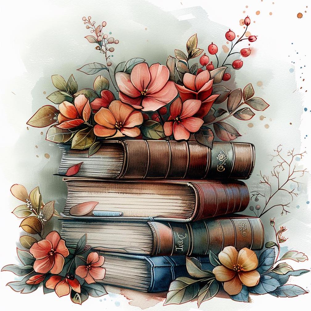 15 Floral Books Clipart, Watercolor Vintage Books Clip Art, Printable ...