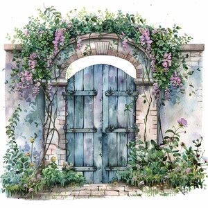 16 Floral Gate Clipart, Watercolor Floral Door Clip Art, Printable High ...