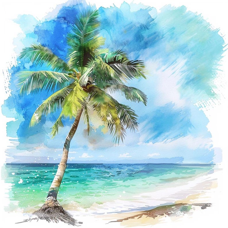 Watercolor Beach Palm Tree Clipart: Tropical Art, Junk Journals ...