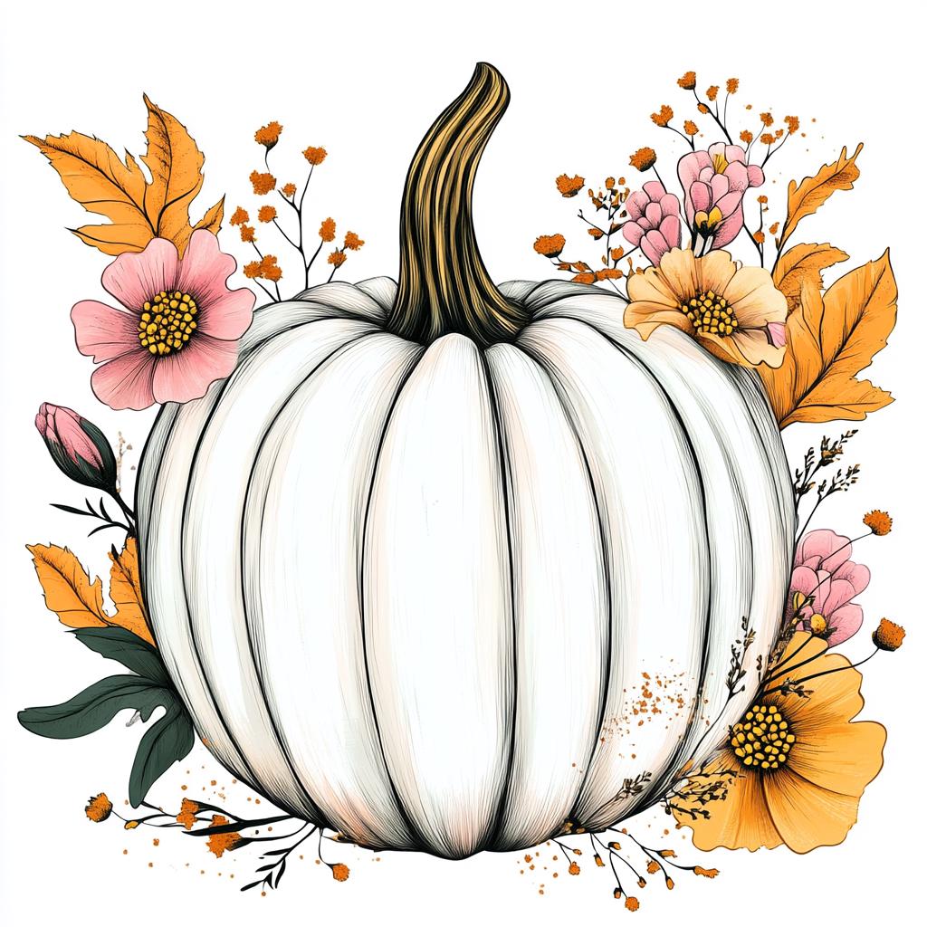 16 Delicate Floral Pumpkin Clipart, Watercolor Autumn Clip Art ...