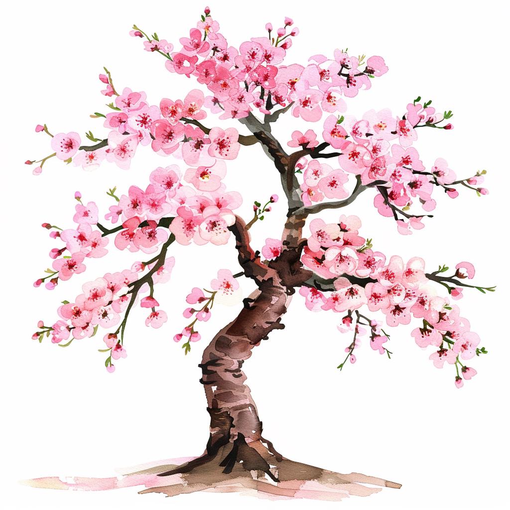 20 Cherry Blossom Tree Clipart, Watercolor Pink Tree Clip Art ...