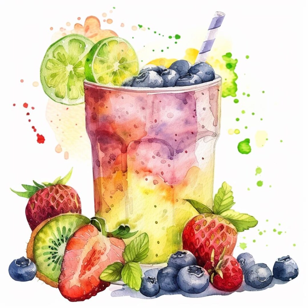 16 Fruit Smoothie Clipart, Watercolor Colorful Drink Clip Art ...